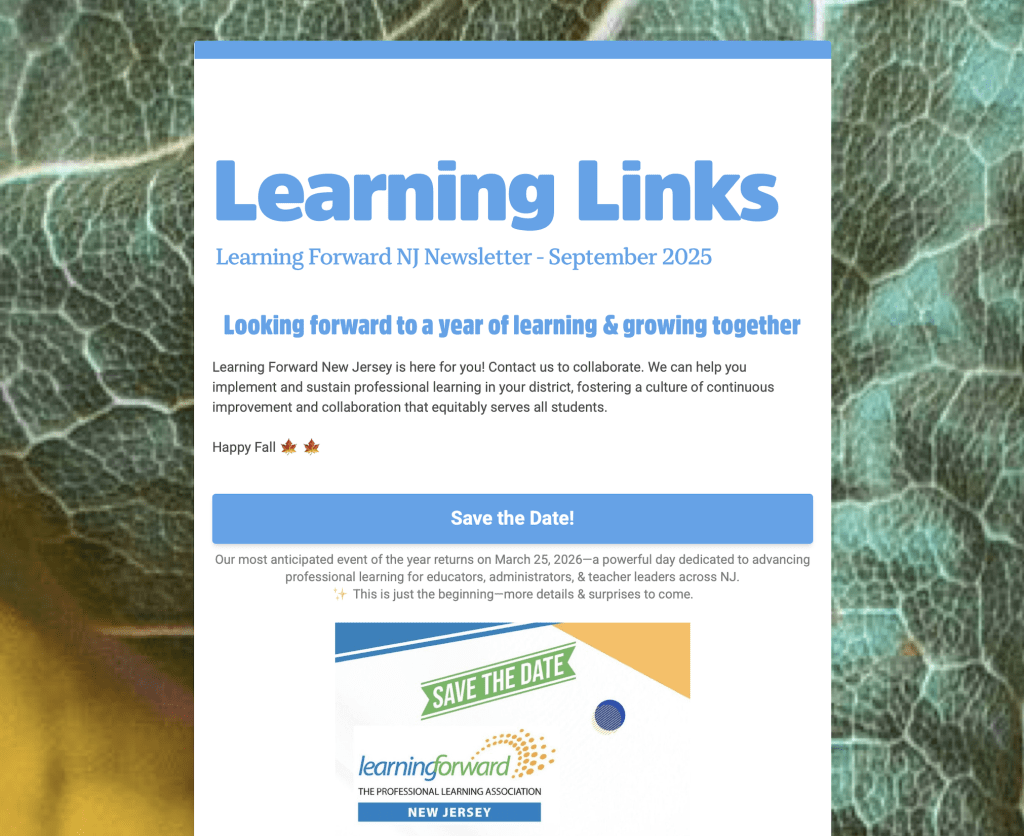 Learning Links Newsletter - September 2025 | Learning Forward New Jersey